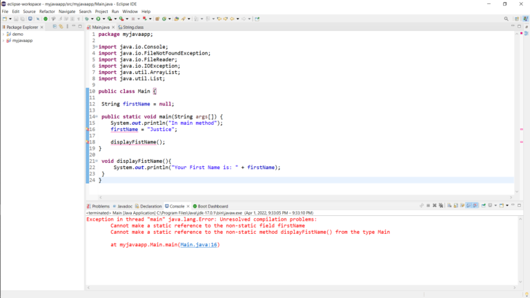 Cannot Make A Static Reference To The Non Static Method Or Fields Error Fixed Tutorials Camp 0840